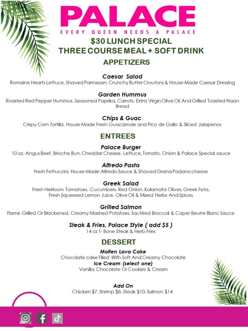 Brunch Menu Palace Bar & Restaurant - Brunch Menu